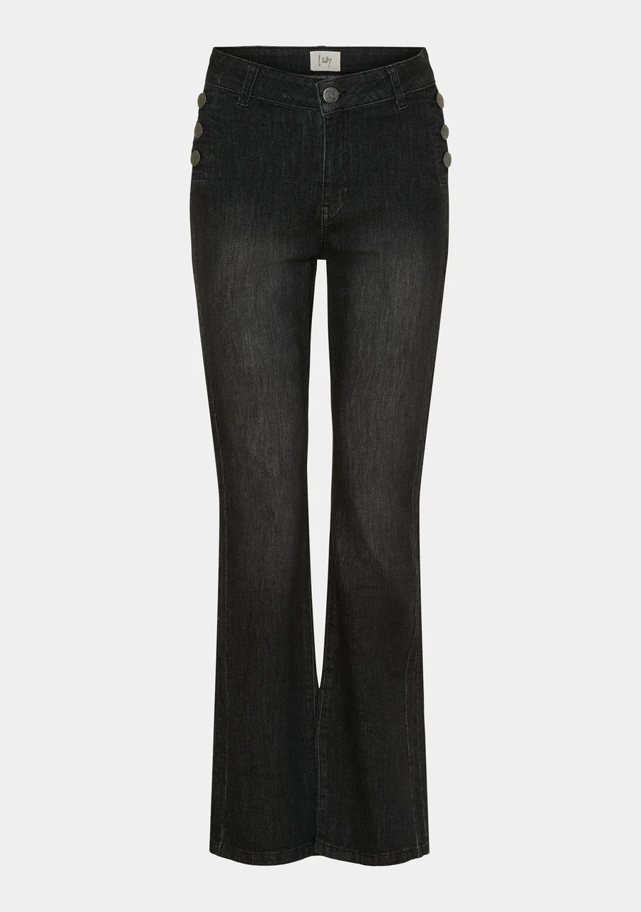 Isay Como FLare Button Jeans - Washed Black